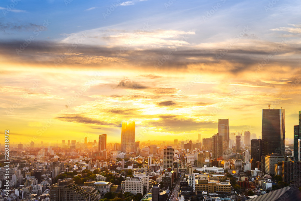 cityscape of tokyo city sunset skyline in Aerial view with skyscraper ...