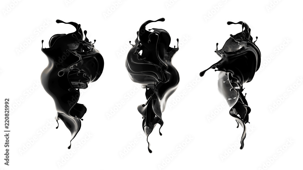Splash of black liquid. 3d illustration, 3d rendering. Stock ...