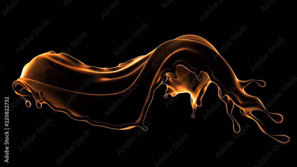 Black background with splash of liquid. 3d illustration, 3d rendering ...
