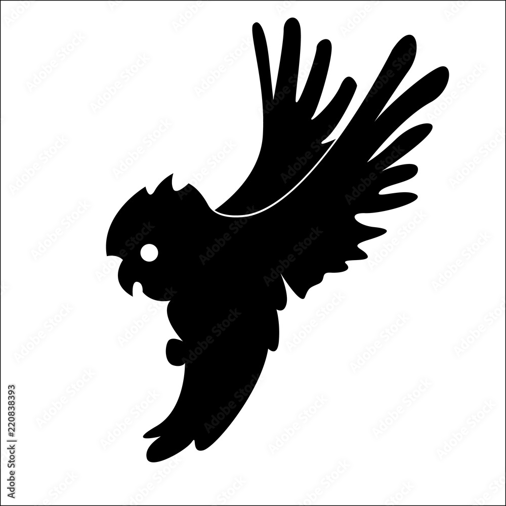 Logo, an owl icon flying up. Shadow of an owl, a black shape with ...