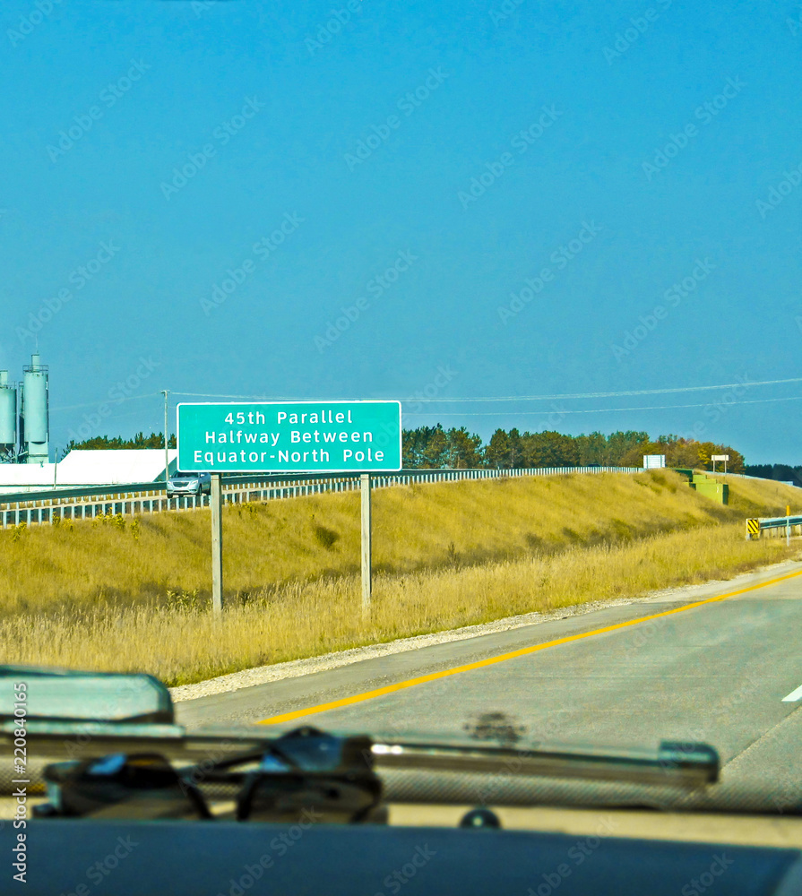 Road sign - 45th Parallel in Michigan, North America. Unique marker is ...