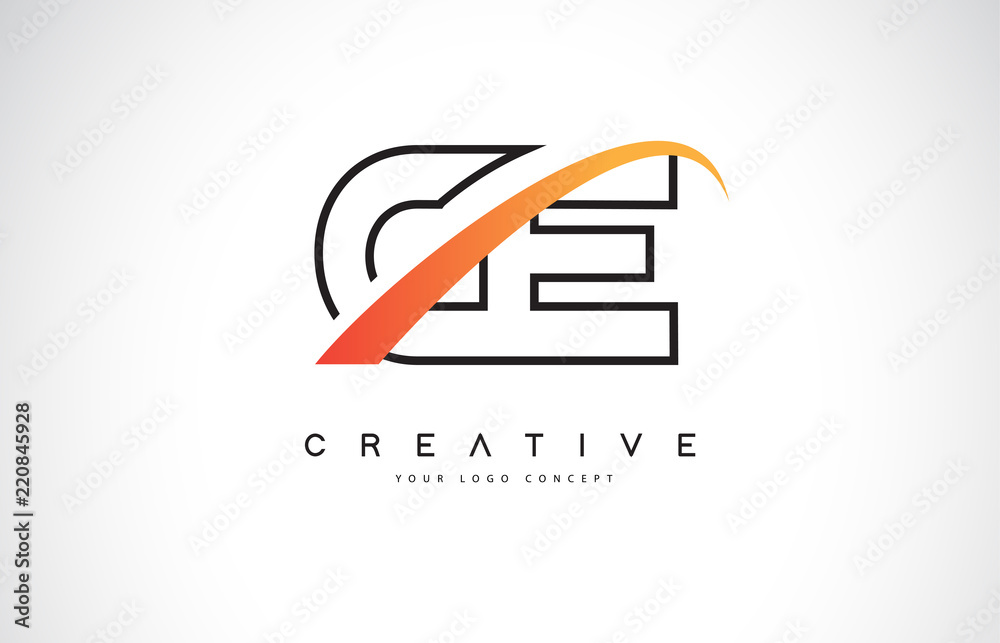 CE C E Swoosh Letter Logo Design with Modern Yellow Swoosh Curved Lines ...