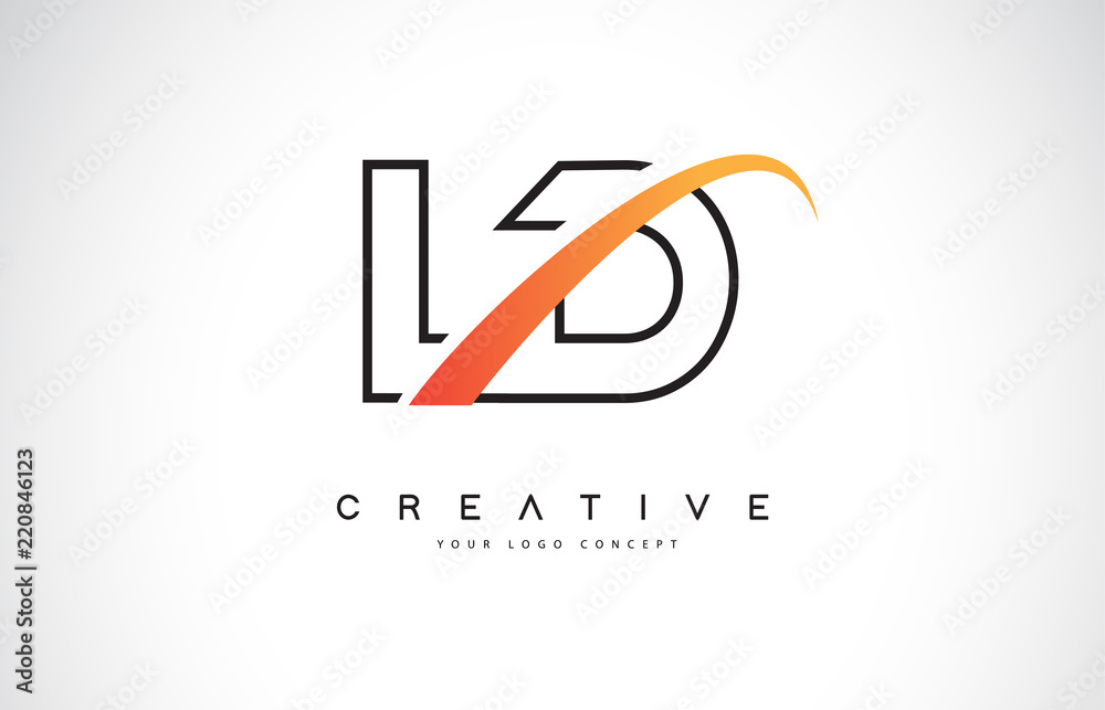 LD L D Swoosh Letter Logo Design with Modern Yellow Swoosh Curved Lines ...