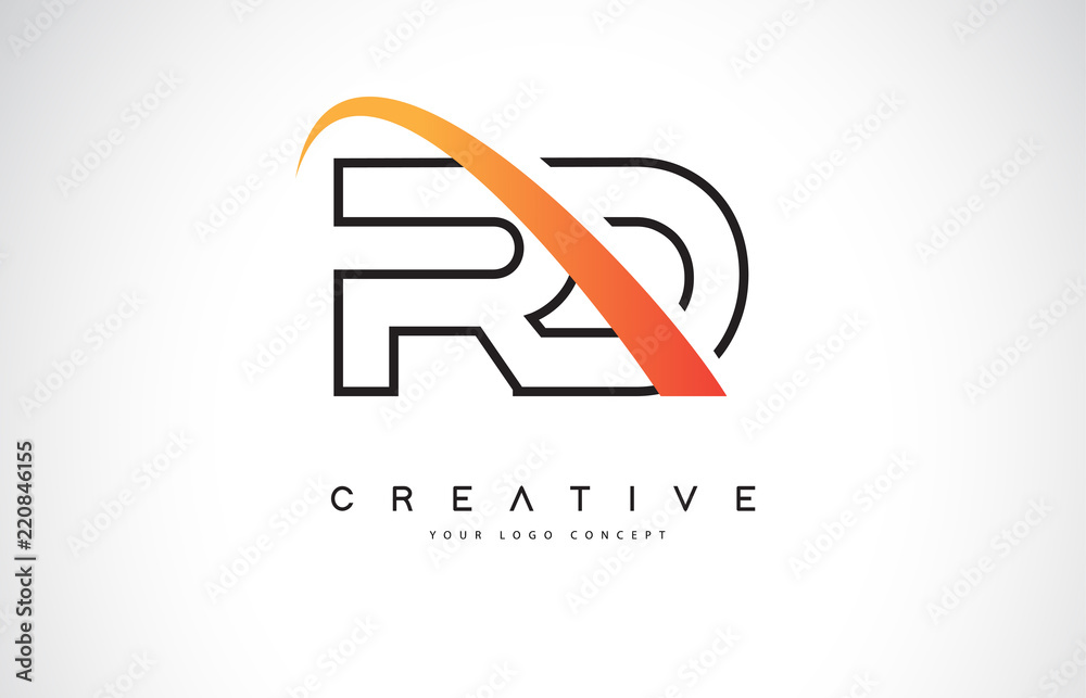 RD R D Swoosh Letter Logo Design with Modern Yellow Swoosh Curved Lines ...