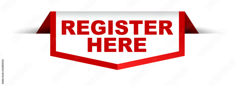 red and white banner register here Stock Vector | Adobe Stock