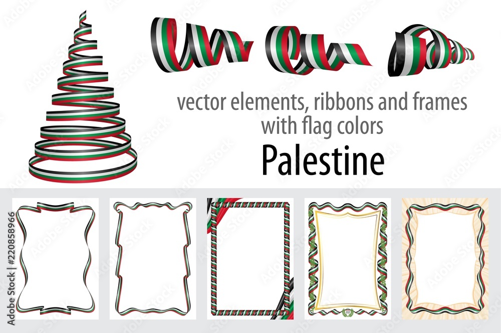 vector elements, ribbons and frames with flag colors Palestine ...