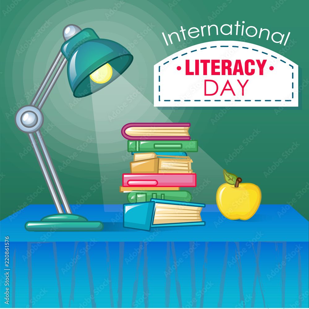 International literacy day concept background. Cartoon illustration of ...
