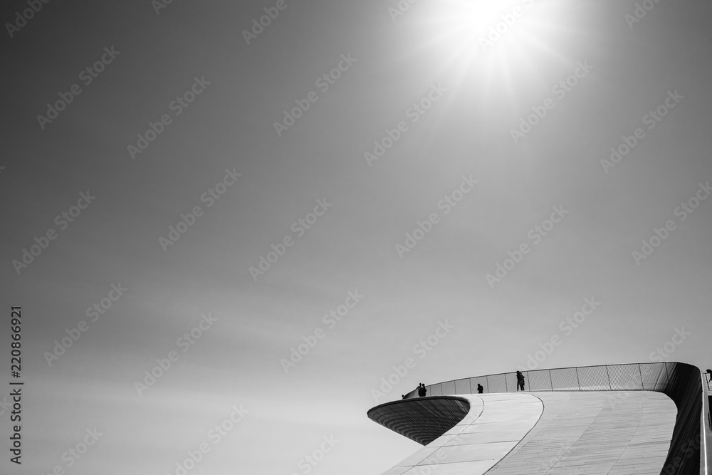 Black and white photo of Some people silhuettes on a view point Stock ...