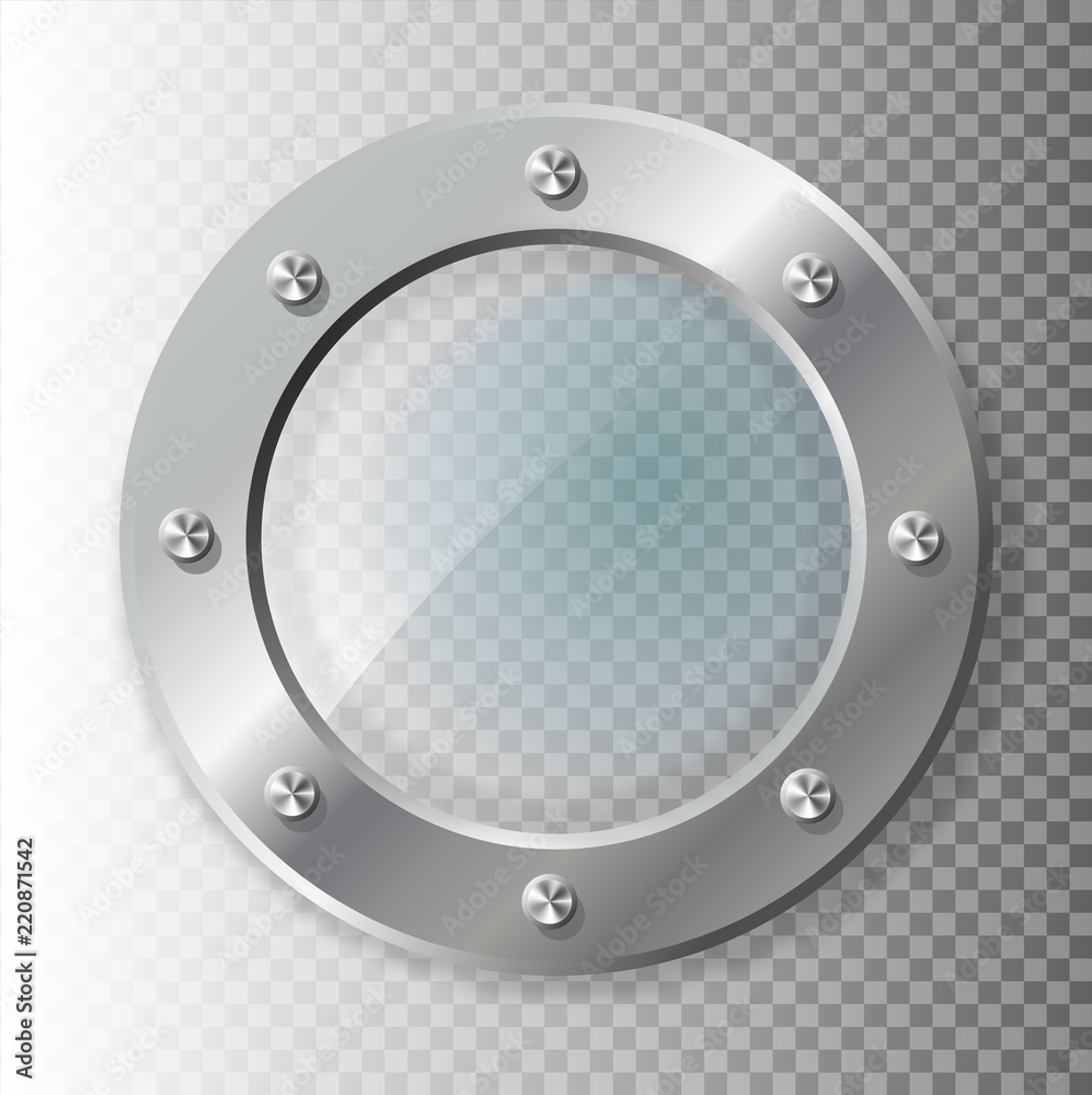 .Realistic Illustration of metal porthole of various shape on ...