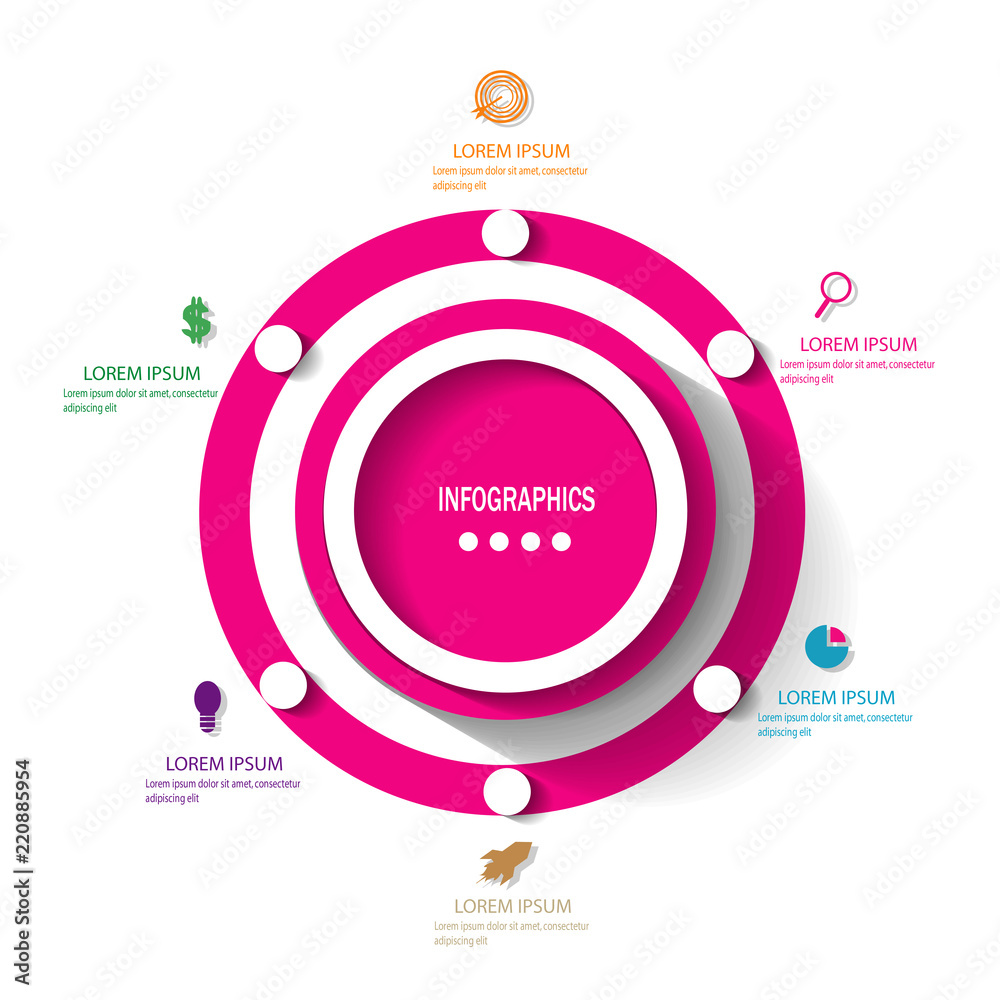 creative infographic timeline template with 6 options colorful circle ...