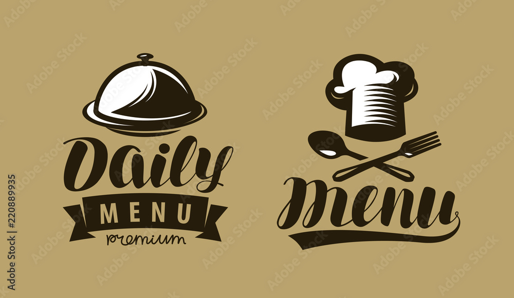 Daily menu logo or label. Symbol of restaurant or cafe. Lettering ...