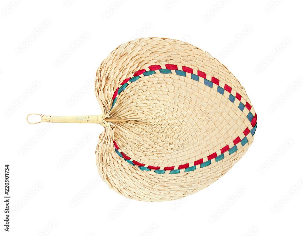 Thai native fan made from palm leaves isolated on white background ...