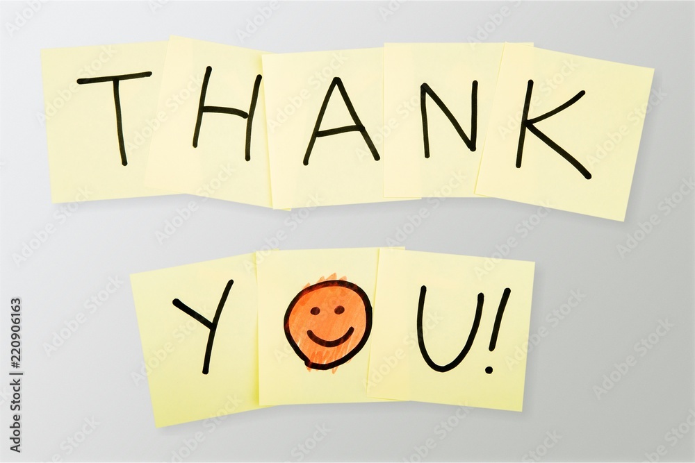 Thank you notes with smiley face , isolated Stock Photo | Adobe Stock