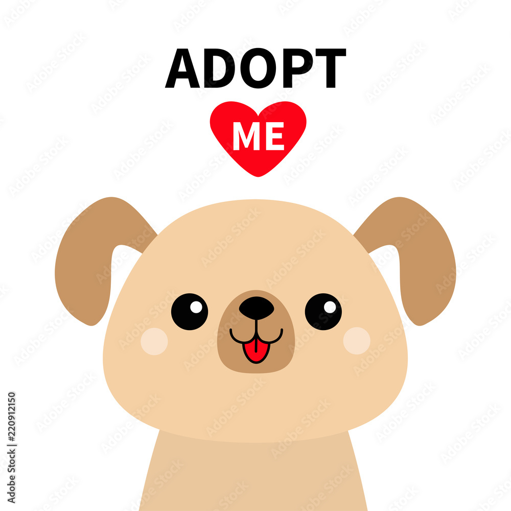 Adopt me. Cute dog face silhouette. Red heart. Pet adoption. Kawaii ...