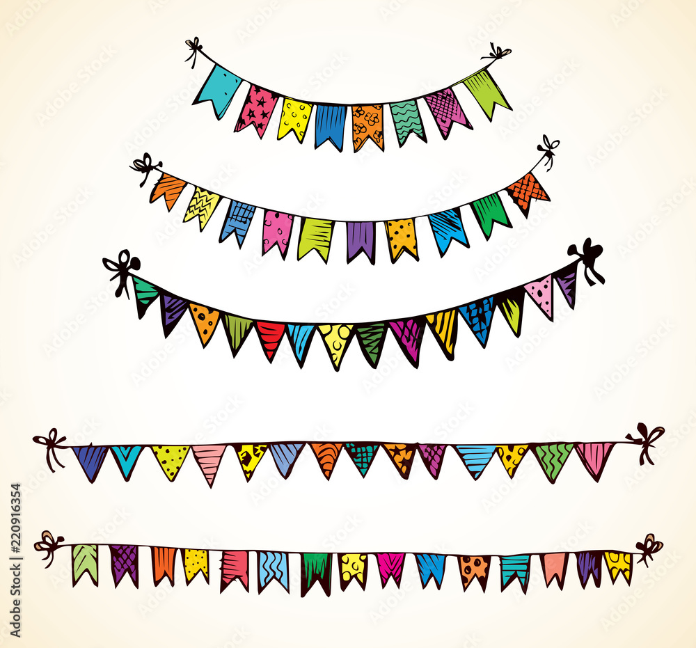 Flags on rope. Vector drawing Stock Vector | Adobe Stock