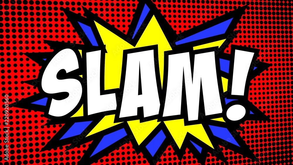 A comic strip cartoon with the word Slam. Green and halftone background ...