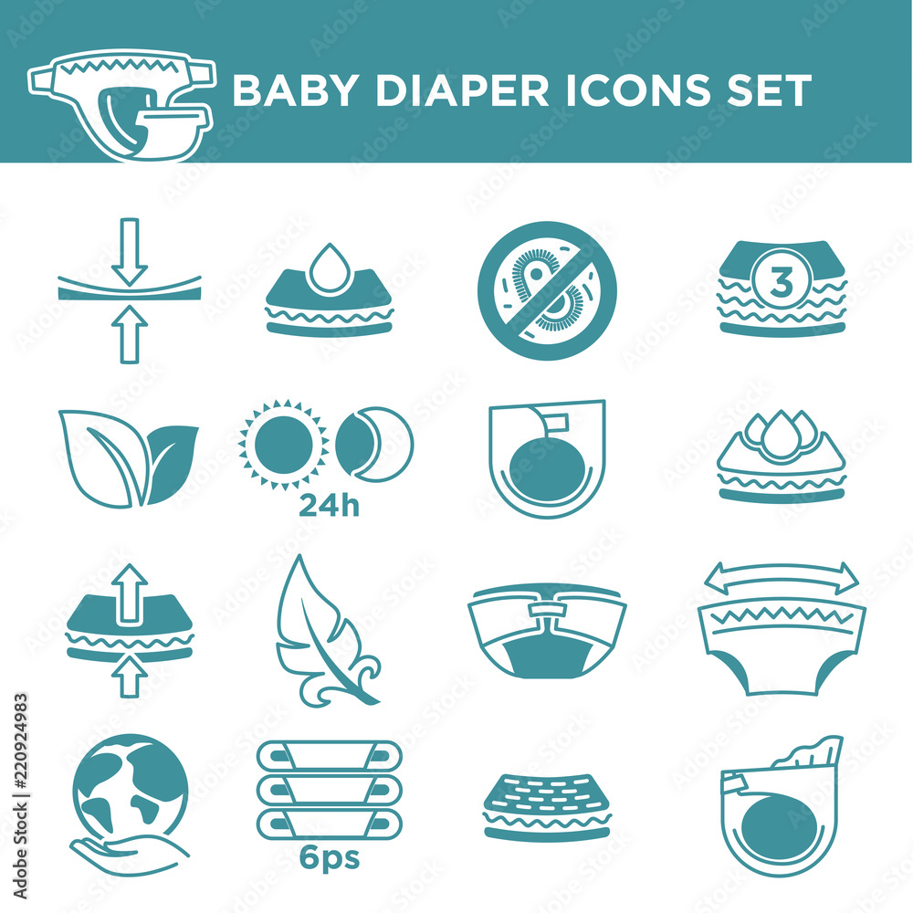 Baby diaper package information vector icons set Stock Vector | Adobe Stock