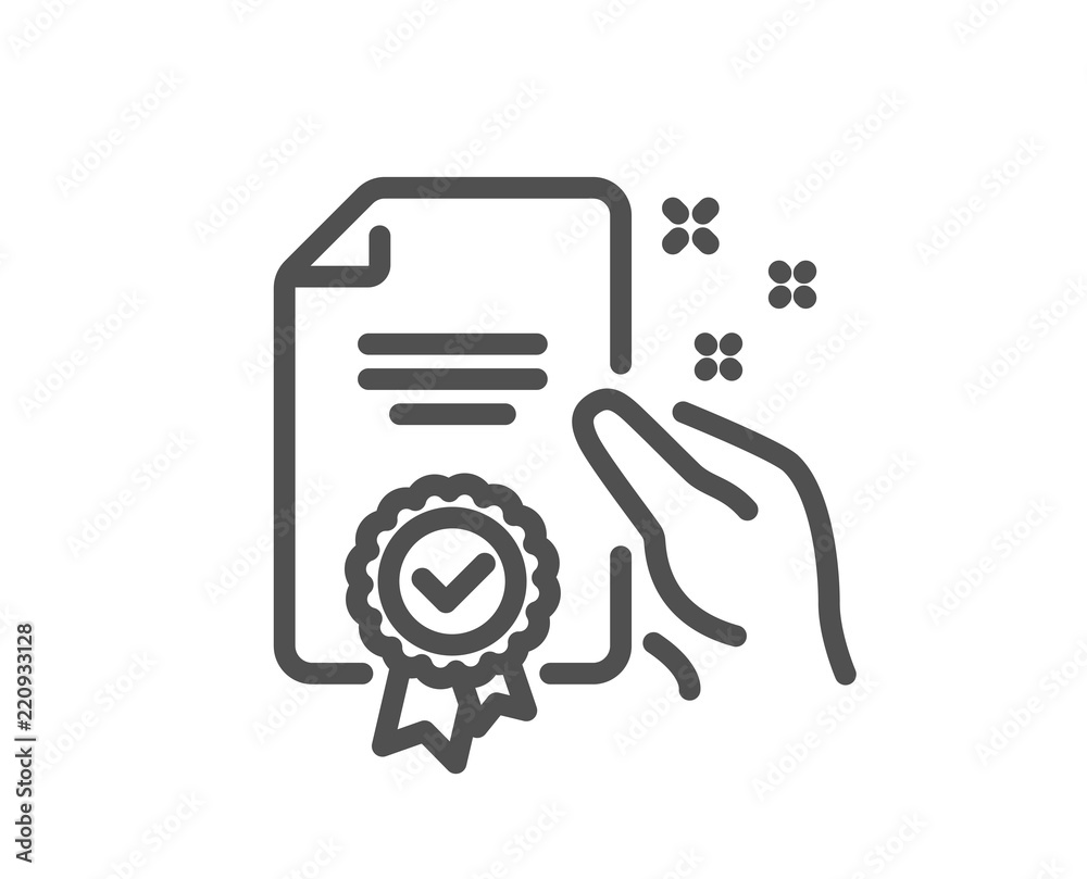 Certificate line icon. High quality or Guarantee sign. Verified ...