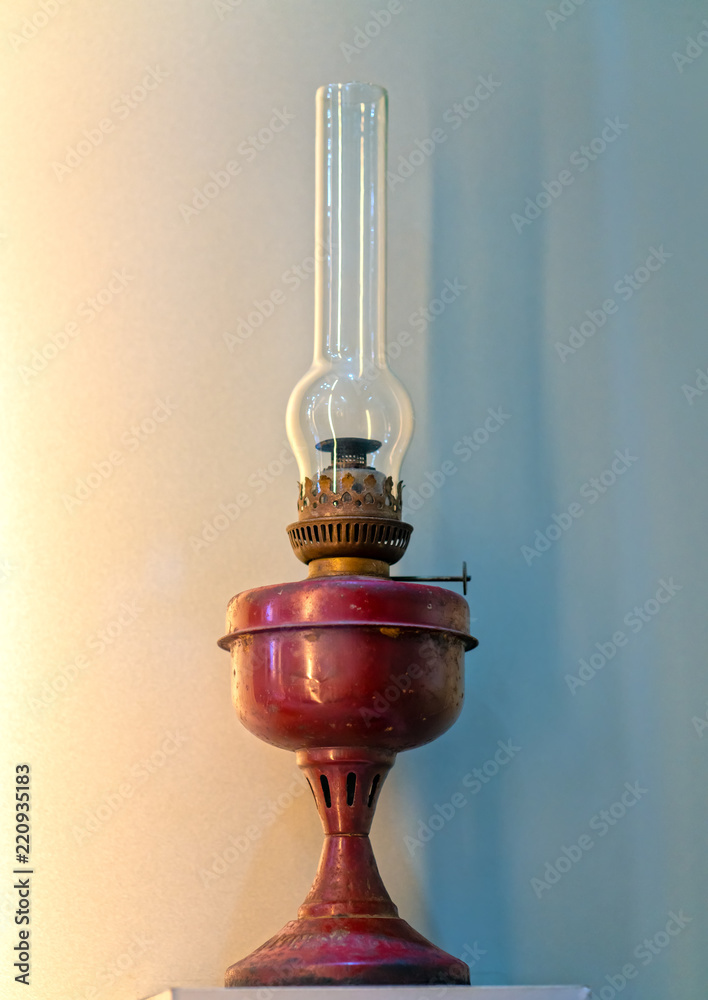 Old oil lamp used with kerosene for lighting in regions without ...