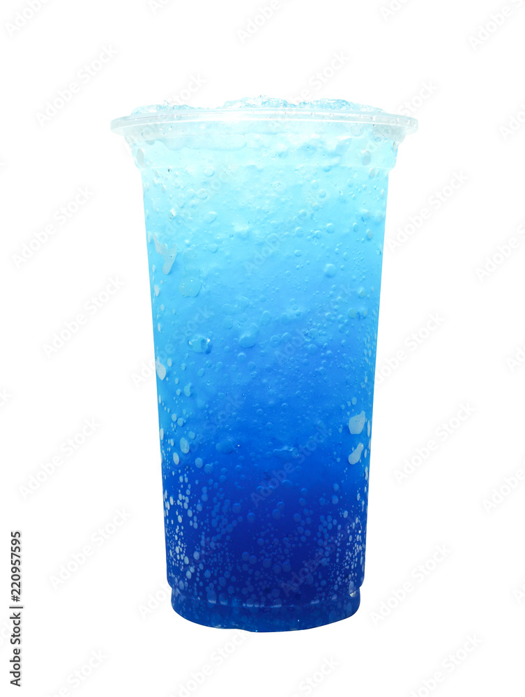 Italian soda blue hawaiian cocktail soft drink in take home cup ...