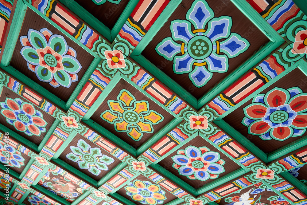 Dancheong, Traditional Multicolored Paintwork, Suduk Temple, In Korea ...