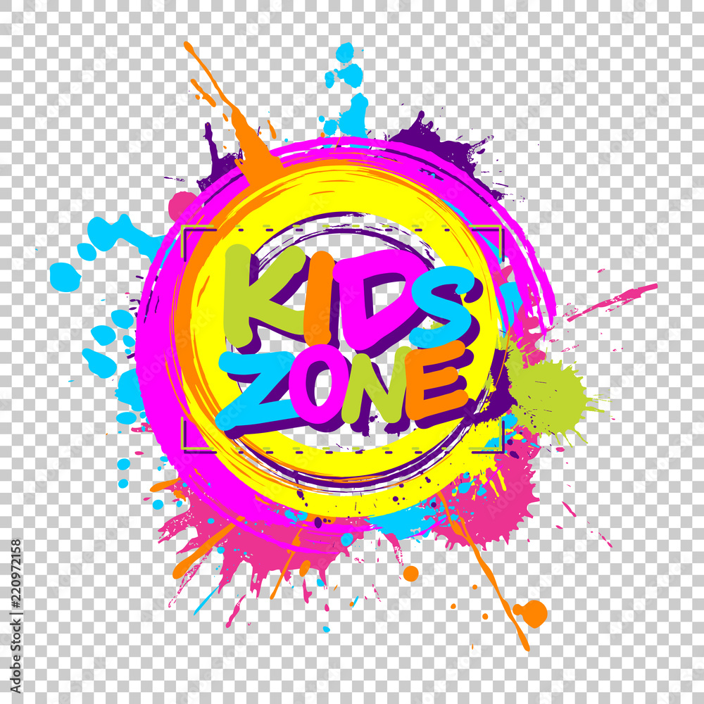 Colorful paint splashes with Kids zone emblem for children playground ...