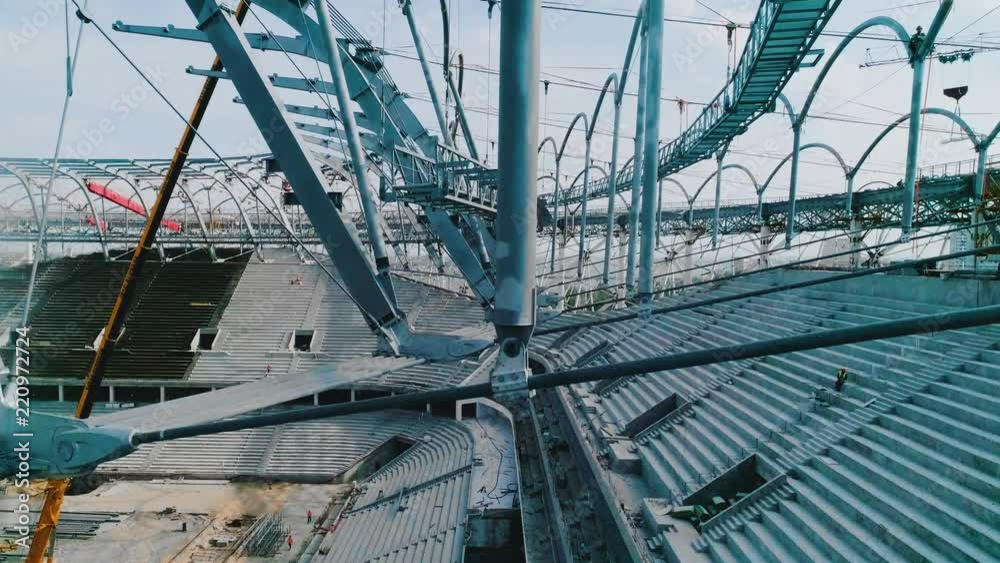Vidéo Stock Cable-stayed roof structures of a football stadium | Adobe ...