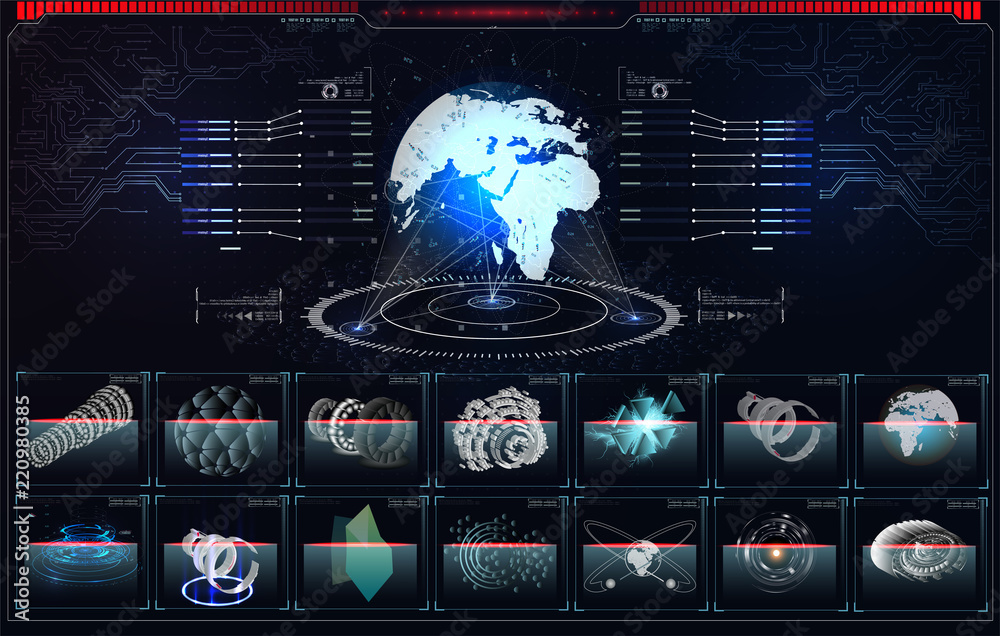 3d illustration of detailed virtual planet Earth. Technological digital ...