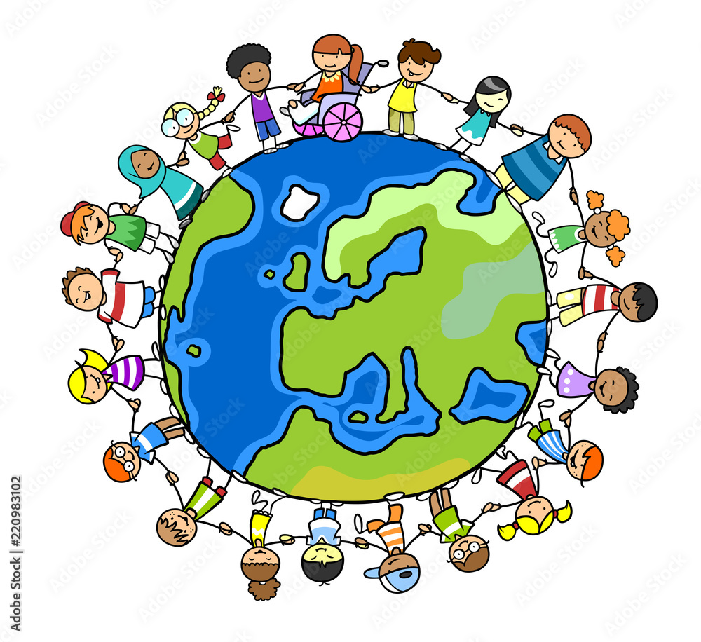 Gruppe Kinder auf Welt im Frieden hält Hände Stock Illustration | Adobe ...