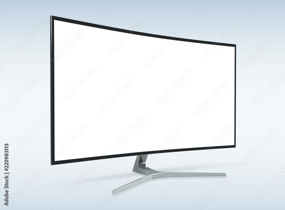 Side view of curved monitor computer 3D rendering Stock Photo | Adobe Stock