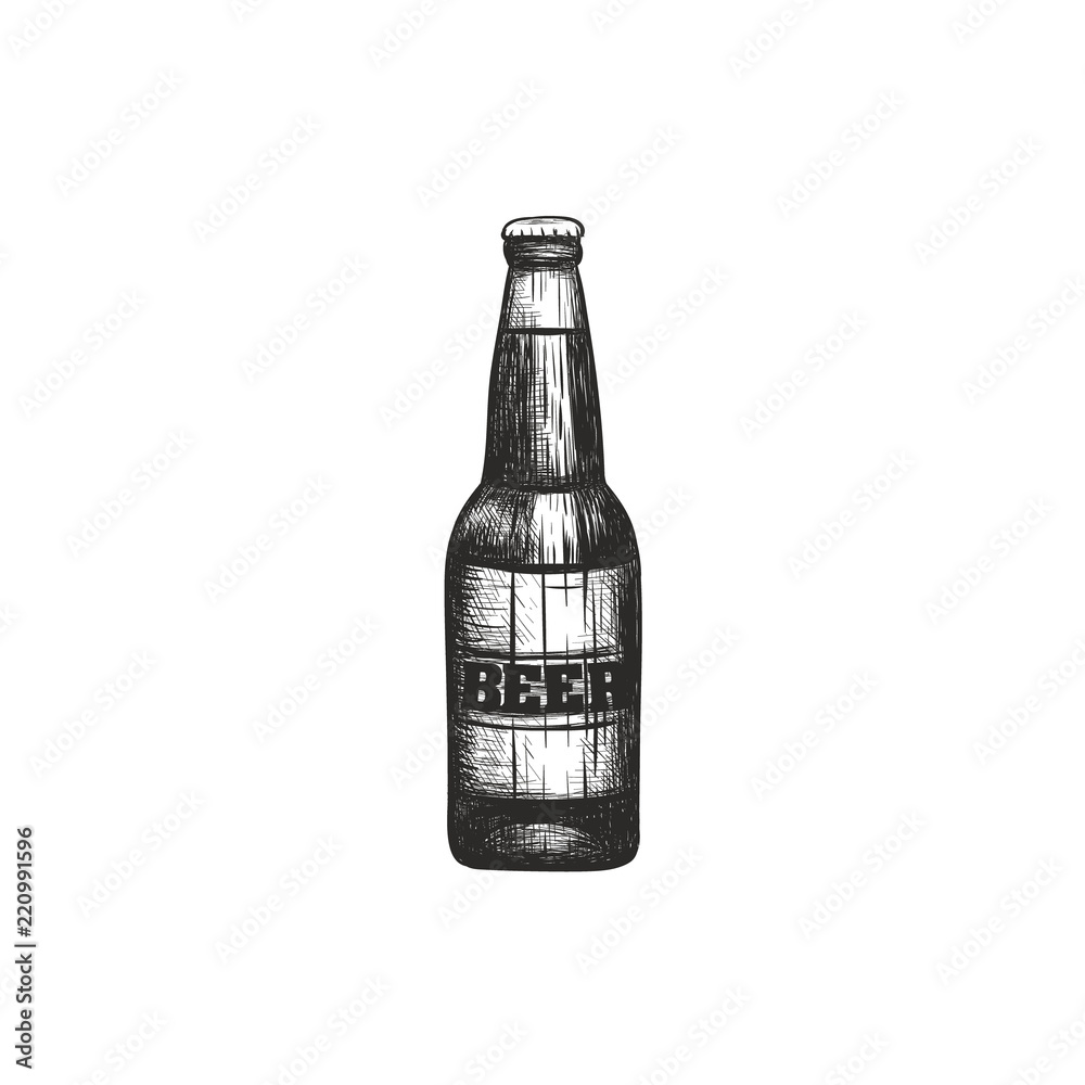 Bottle of beer illustration. Beer bottle sketch hand drawing Stock ...