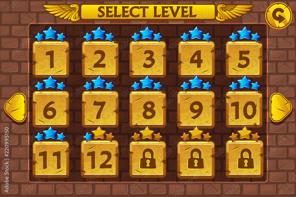 Egyptian style Level select screen. Game ui set vector de Stock | Adobe ...
