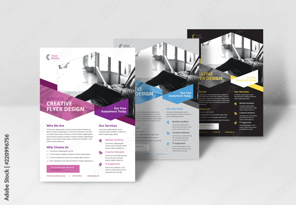 Flyer Layout with Geometric Elements Stock Template | Adobe Stock