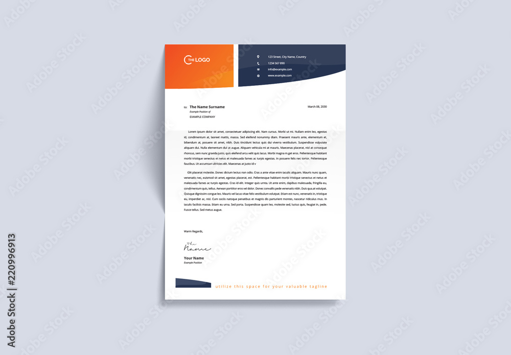 Letterhead Layout with Orange and Navy Accents Stock Template | Adobe Stock