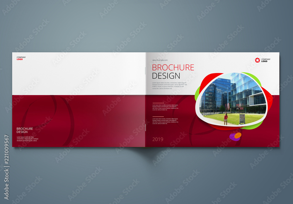 Landscape Cover Layout with Red and Green Elements Stock Template ...