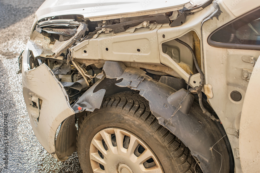 broken after a car accident bumper and the wing Stock Photo | Adobe Stock