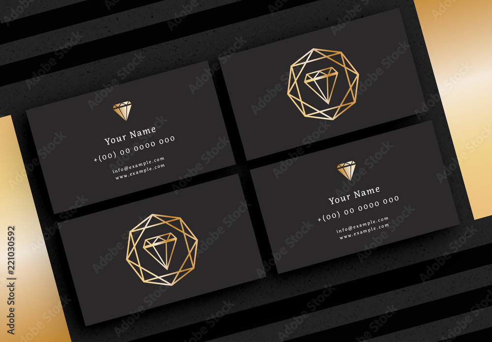 Business Card Layout with Diamond Illustration Stock Template | Adobe Stock