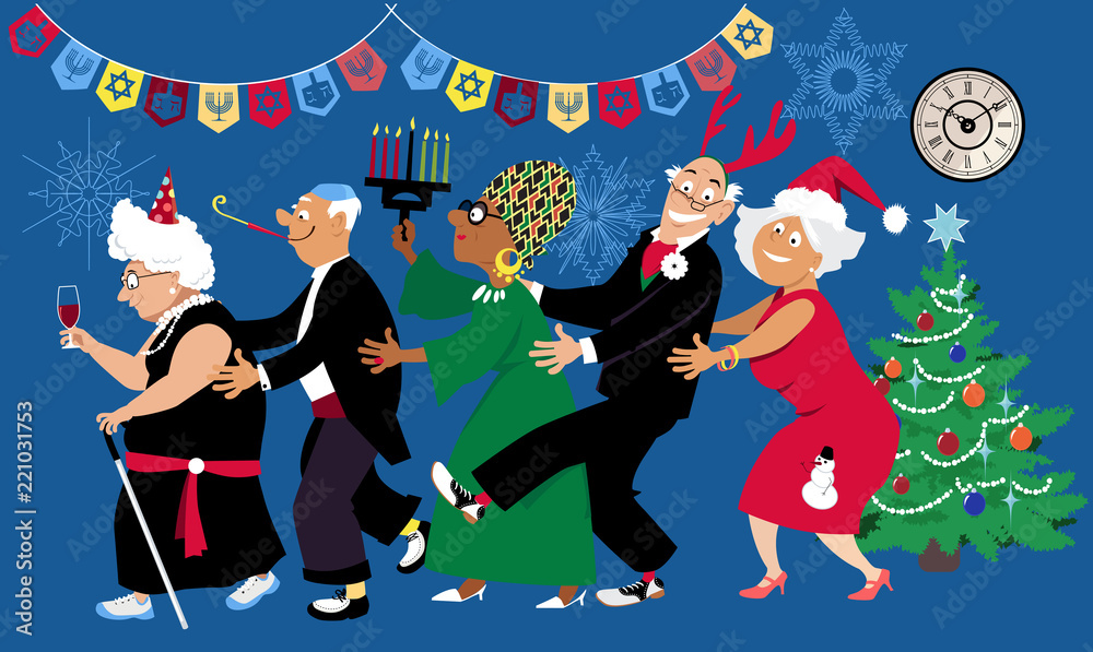 Senior citizens celebrate a multi denominational winter holidays at ...