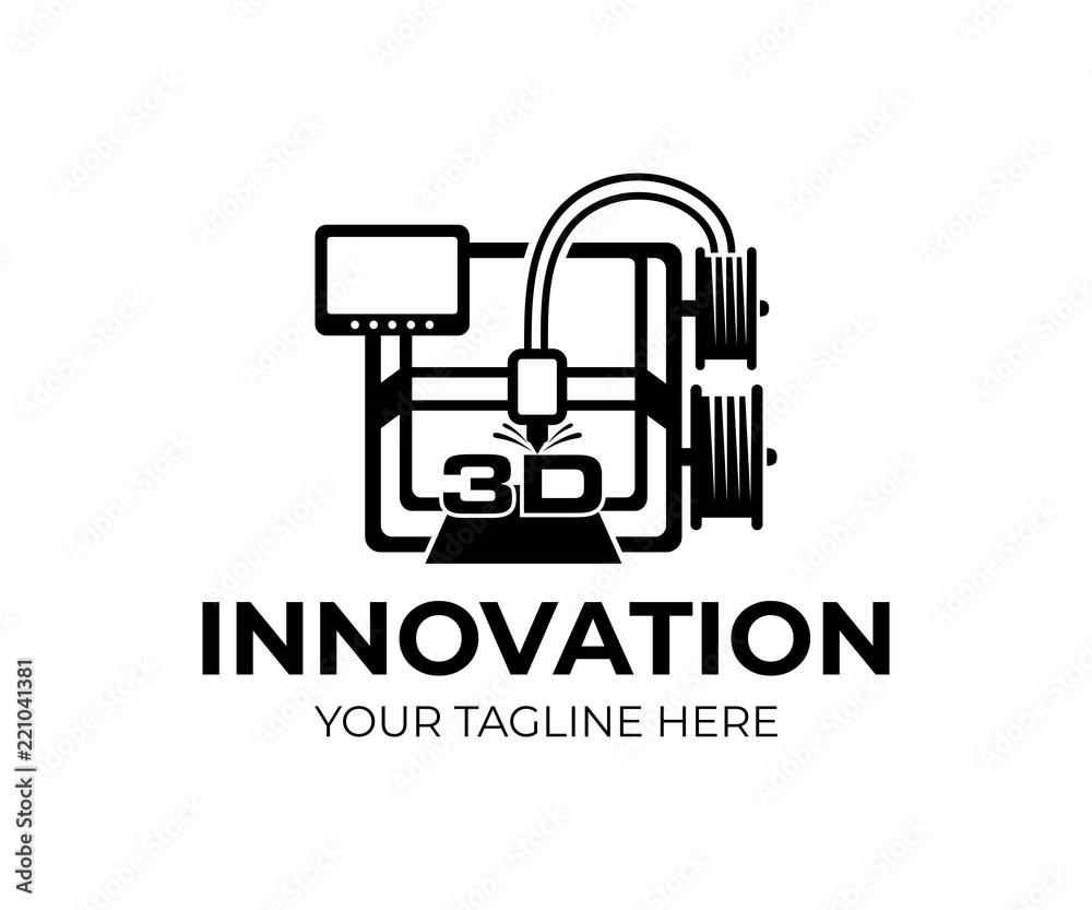 3D printer, technology and innovation, logo design. Electronic three ...