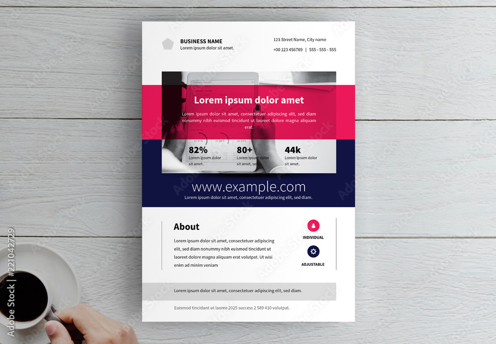 Business Flyer Layout with Magenta Photo Overlay Stock Template | Adobe ...