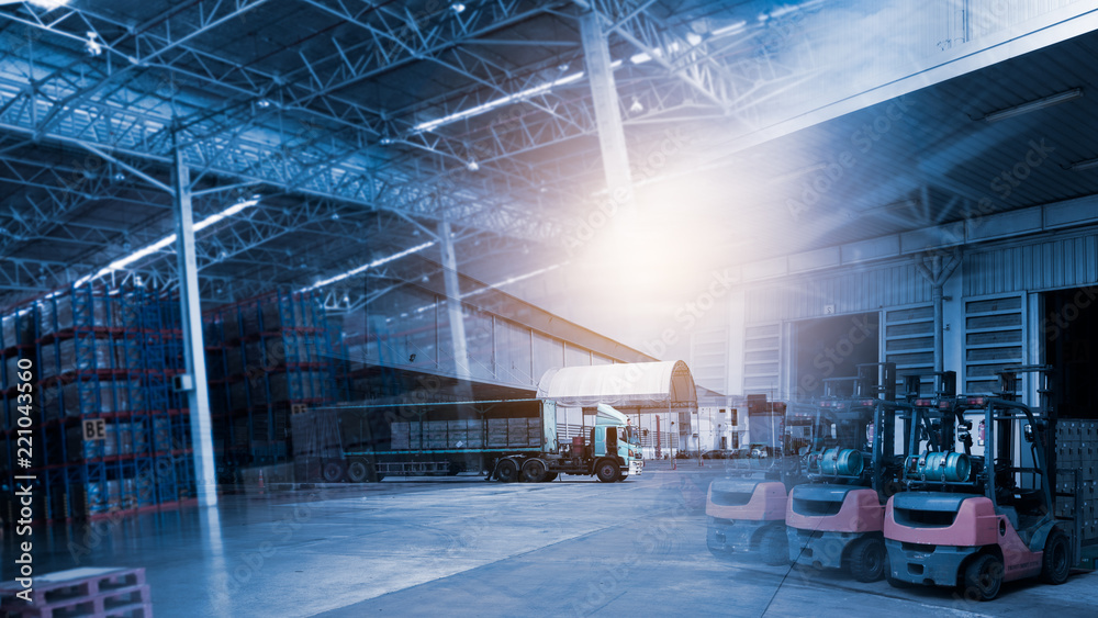 Modern Trade warehouse logistics, Transport and Forklift, Background of ...