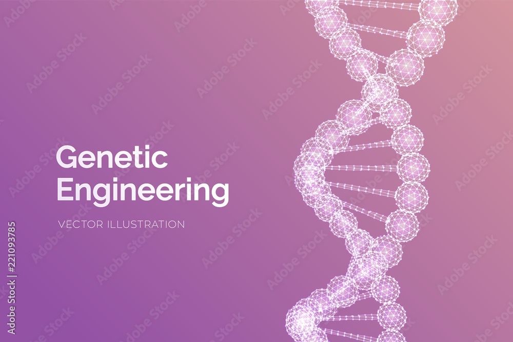 DNA sequence. Wireframe DNA molecules structure mesh. DNA code editable ...