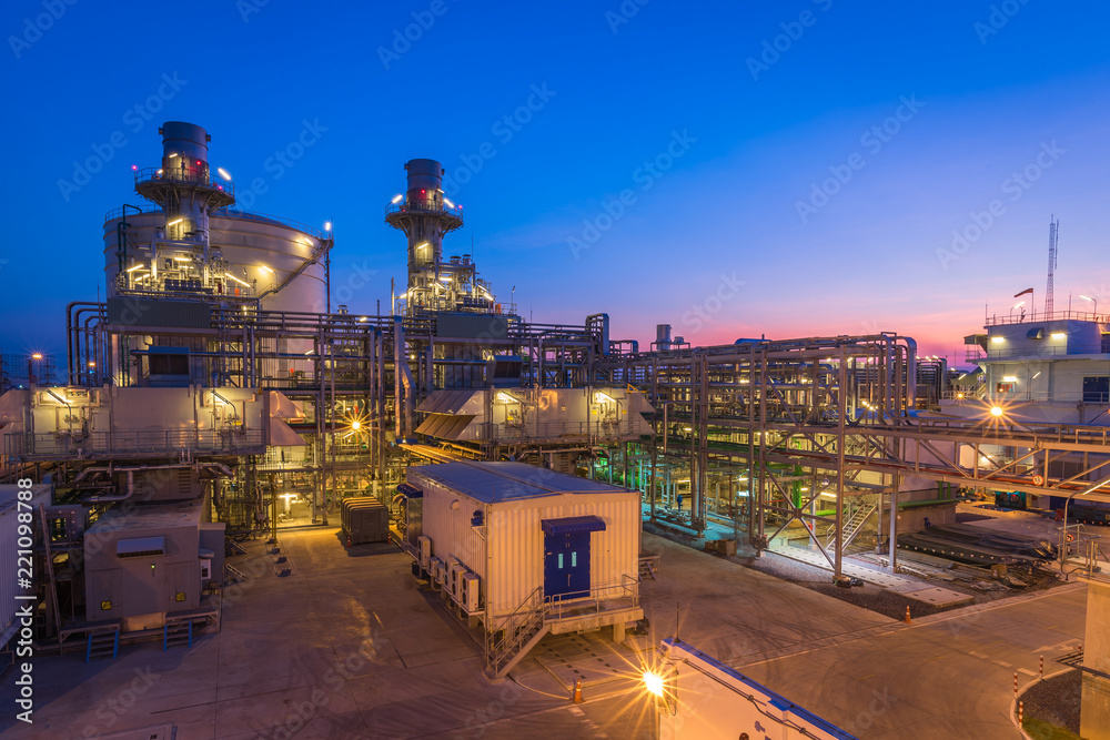 Twilight photo of power plant,Natural gas combined cycle,Gas turbine ...
