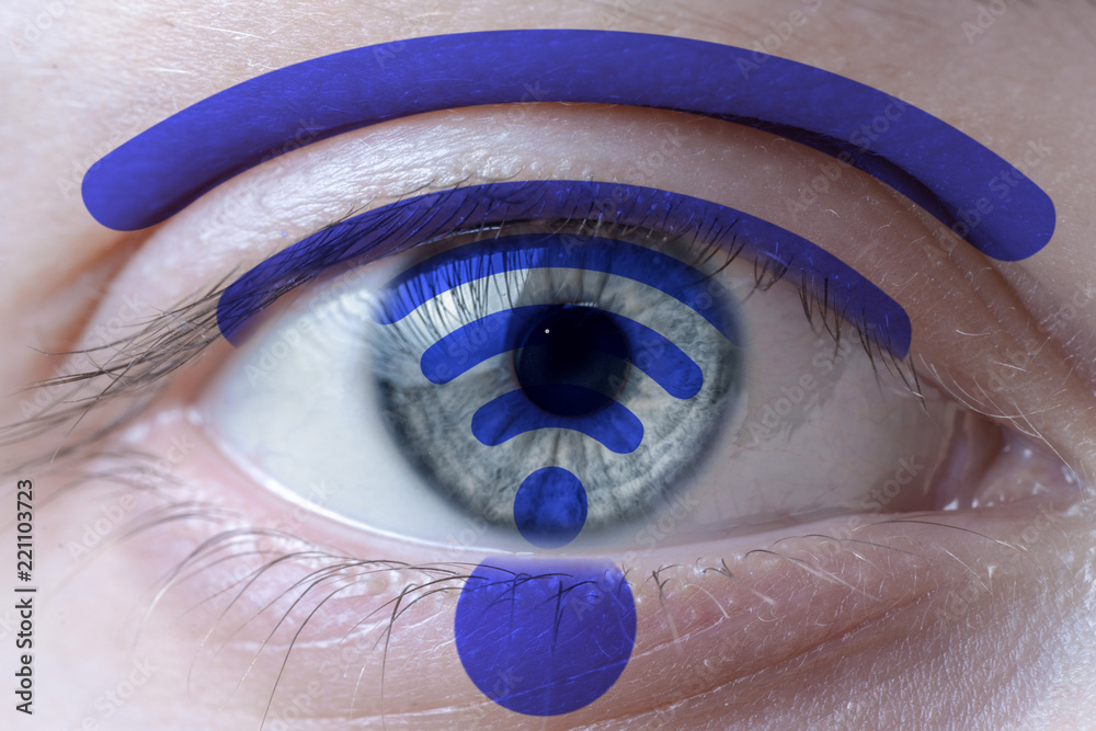 Human face painted with wifi symbol on the face and the iris. Stock ...