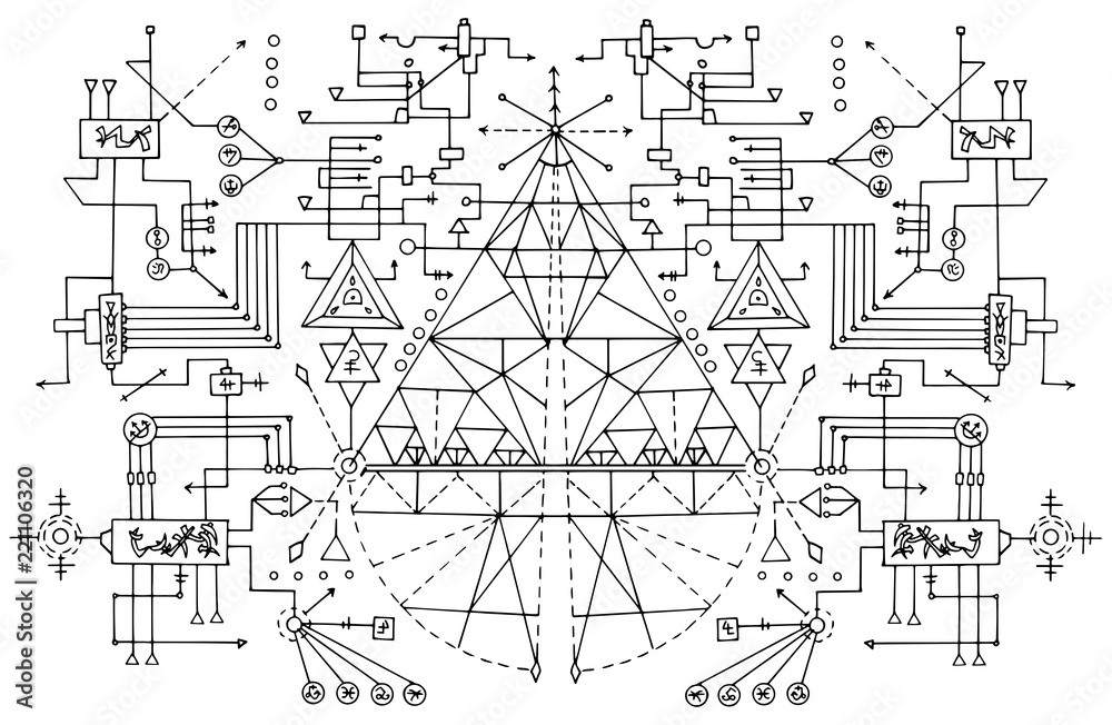 Design background with abstract symbols. Esoteric, occult and Halloween ...