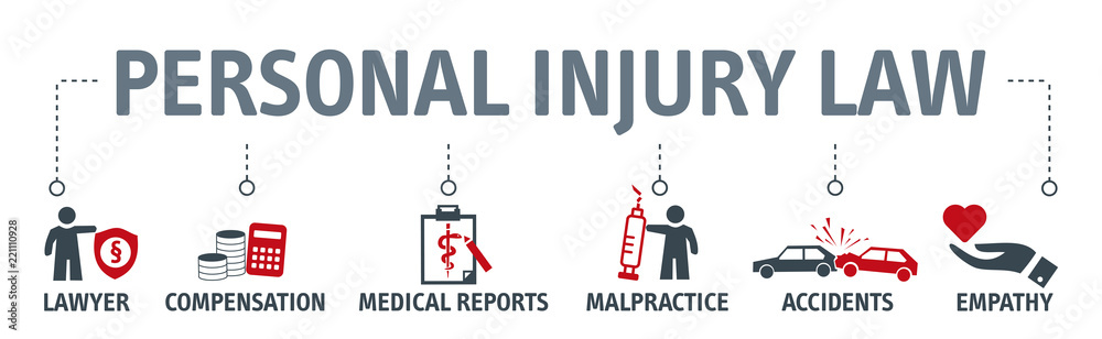 Personal injury law concept. Banner with icons Stock Vector | Adobe Stock
