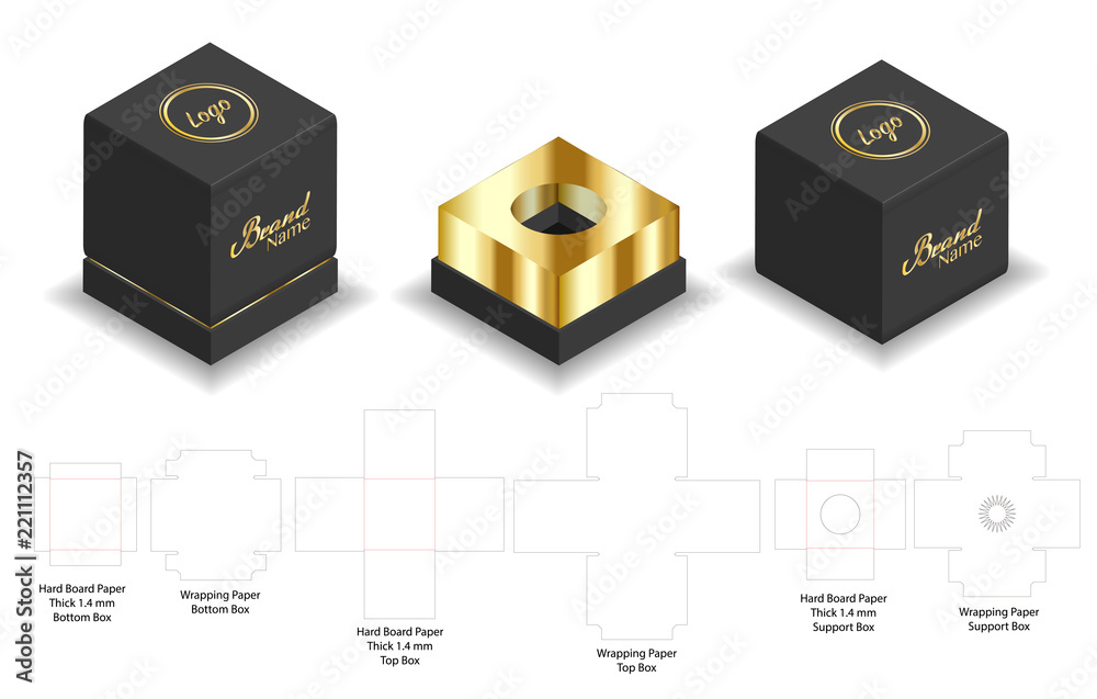 hard board paper rigid box 3d mockup with dieline Stock Vector | Adobe ...