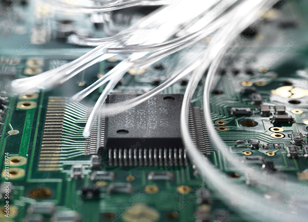 Fibre optics carrying data passing through a circuit board to ...