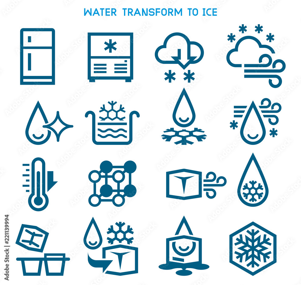 Status of water transform to ice cube (icon concept). Stock Vector ...