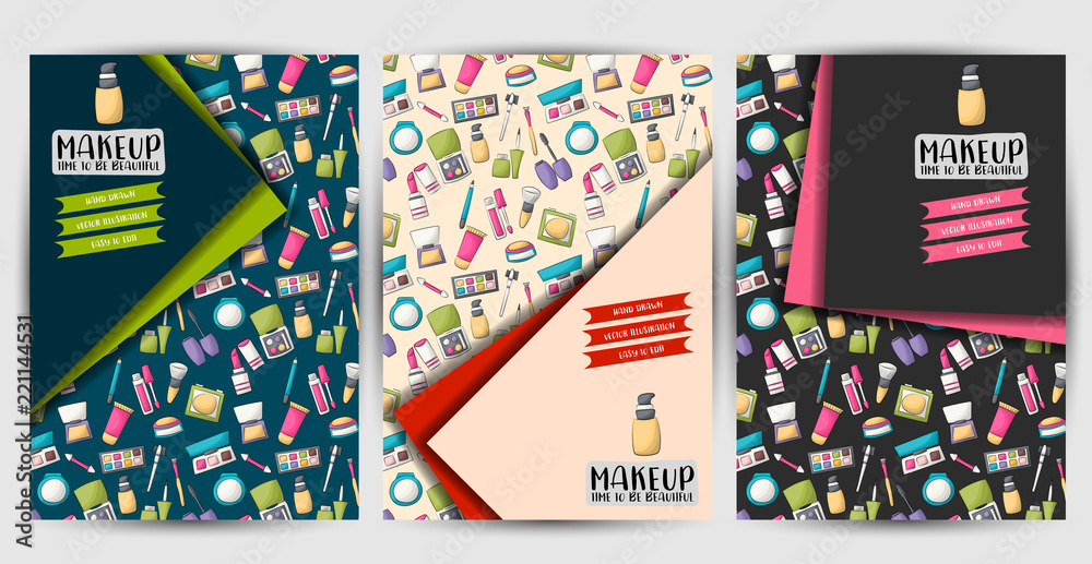 Makeup and beauty flyer or posters set. Background for advertisement ...